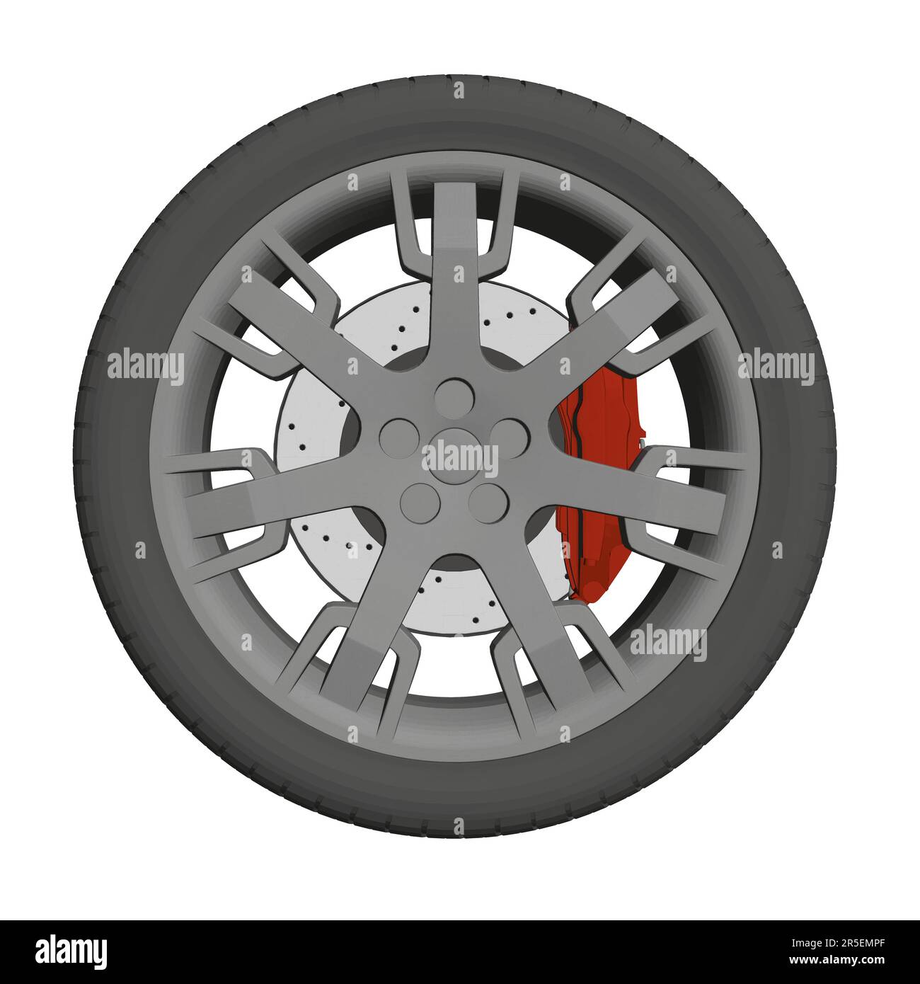Polygonal car wheel model isolated on white background. Side view. 3D ...
