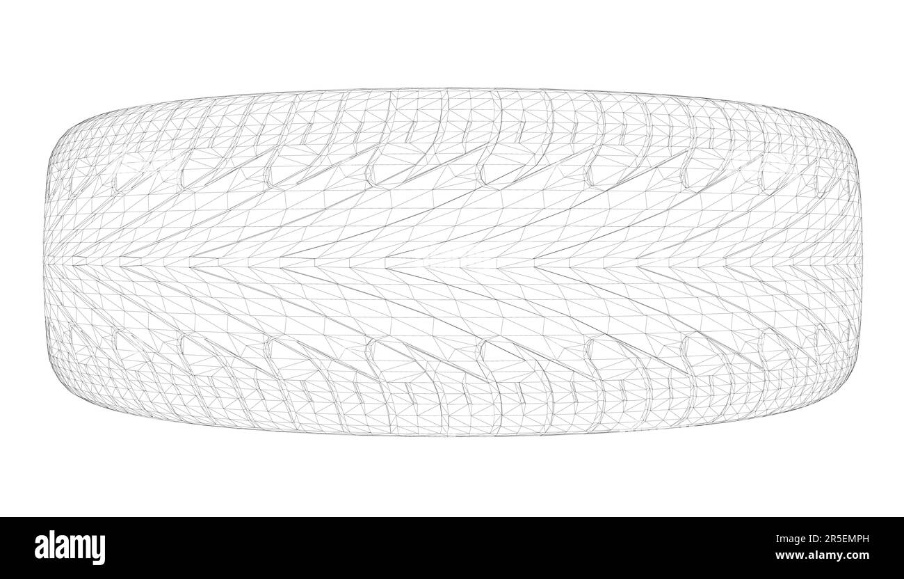 Wireframe of a car tire from black lines isolated on a white background ...