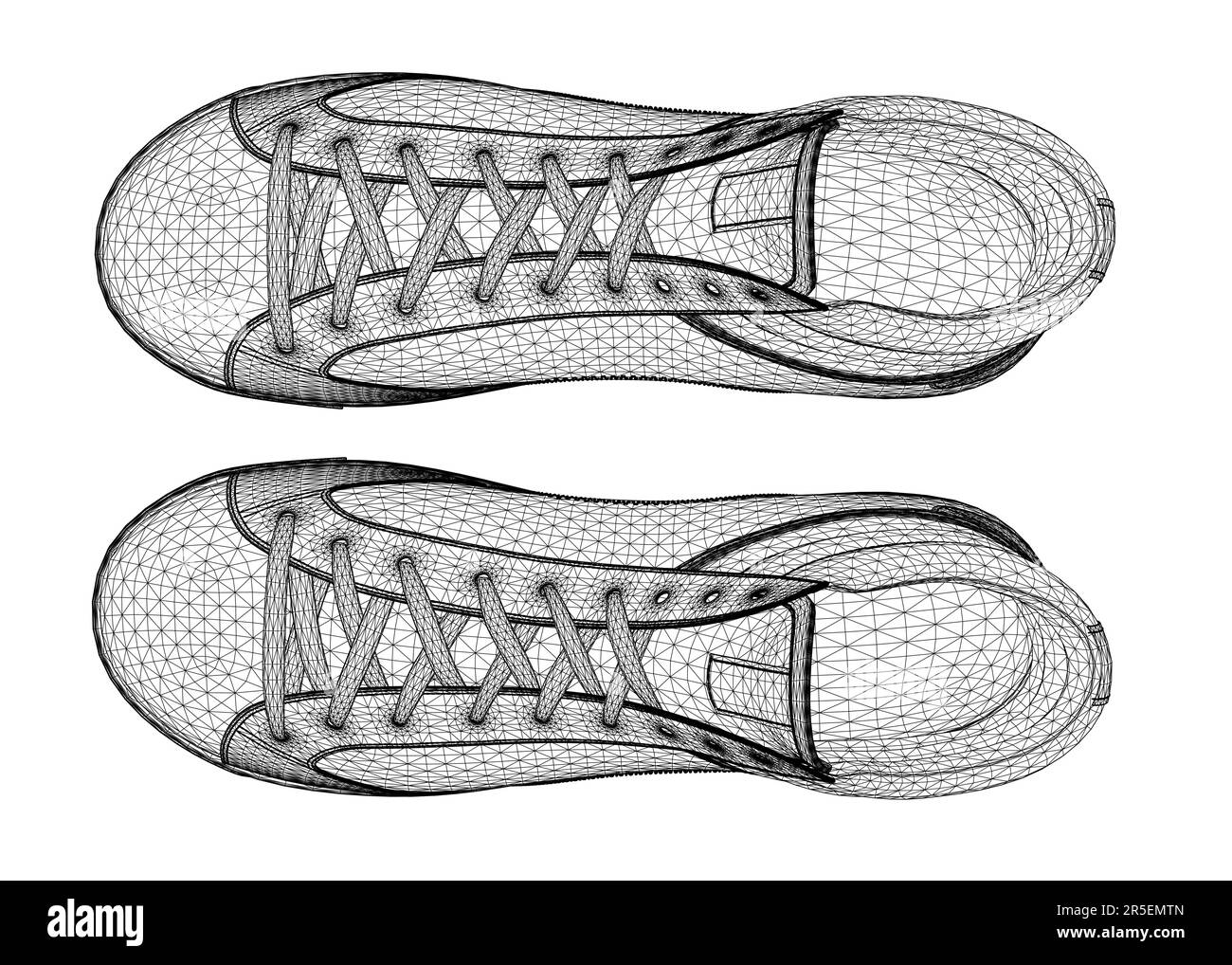 Wireframe of sports sneakers from black lines isolated on white ...