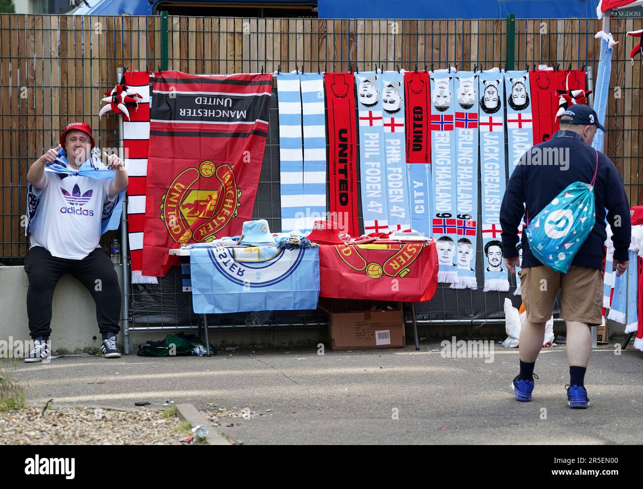 Merchandise for sale outside ahead of the Emirates FA Cup final at ...