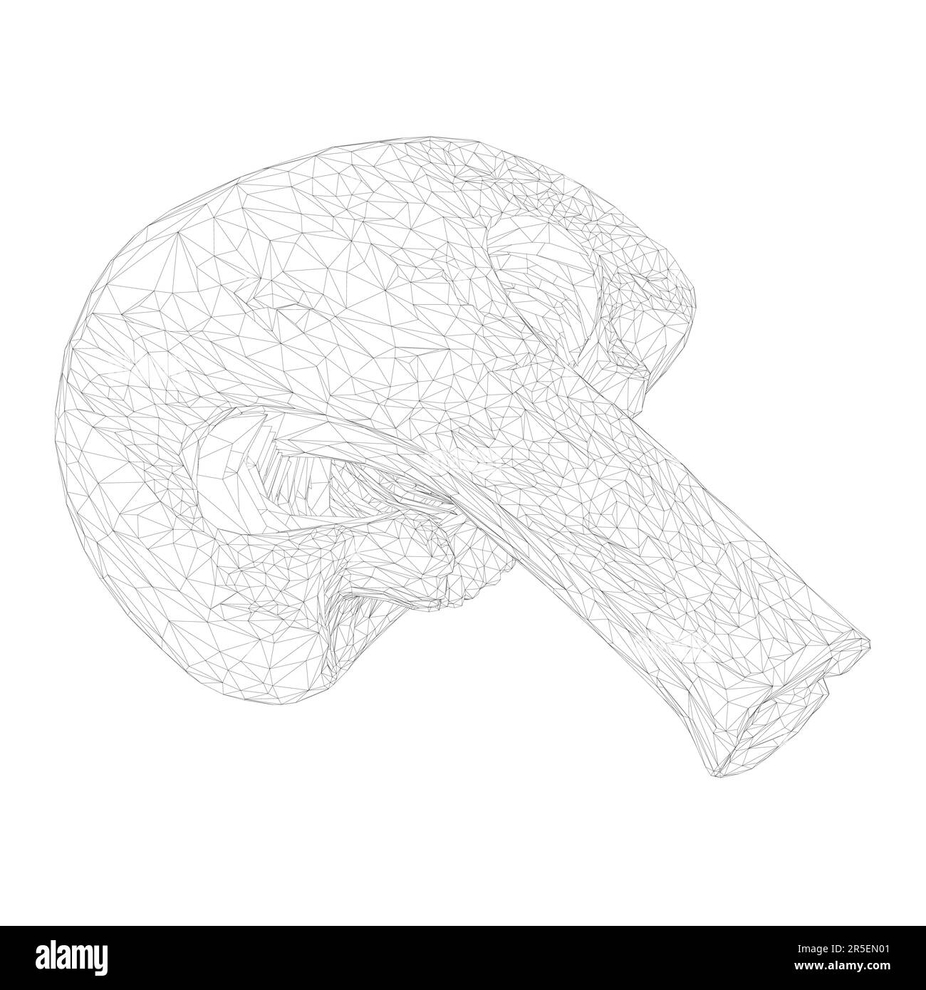 Mushroom wireframe cut in half from black lines isolated on white background. Perspective view ...