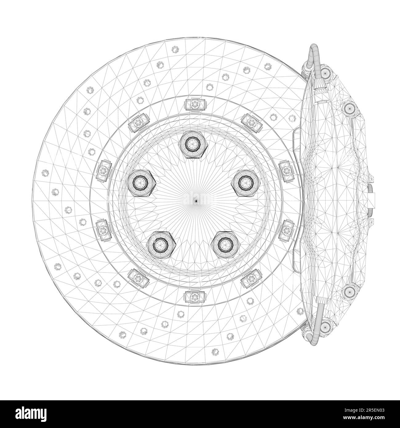 Wireframe of car brake disc with brake pad from black lines isolated on ...