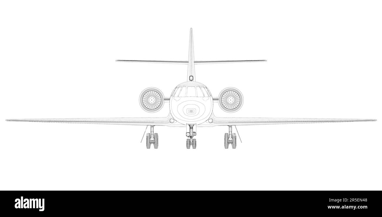 Outline of a passenger plane from black lines isolated on a white ...