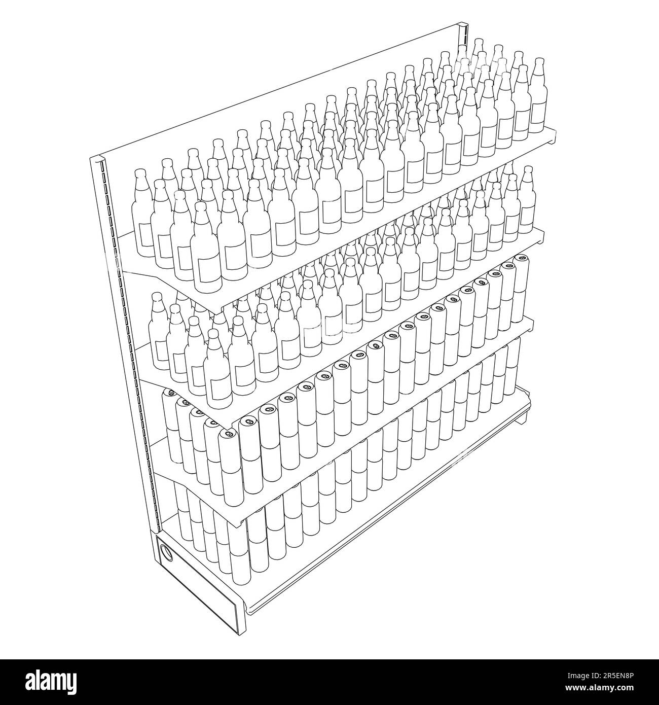 Outline of a shop shelf with bottles and jars from black lines isolated ...
