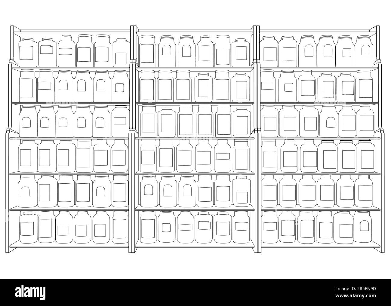 Outline of jars on racks from black lines isolated on white background ...