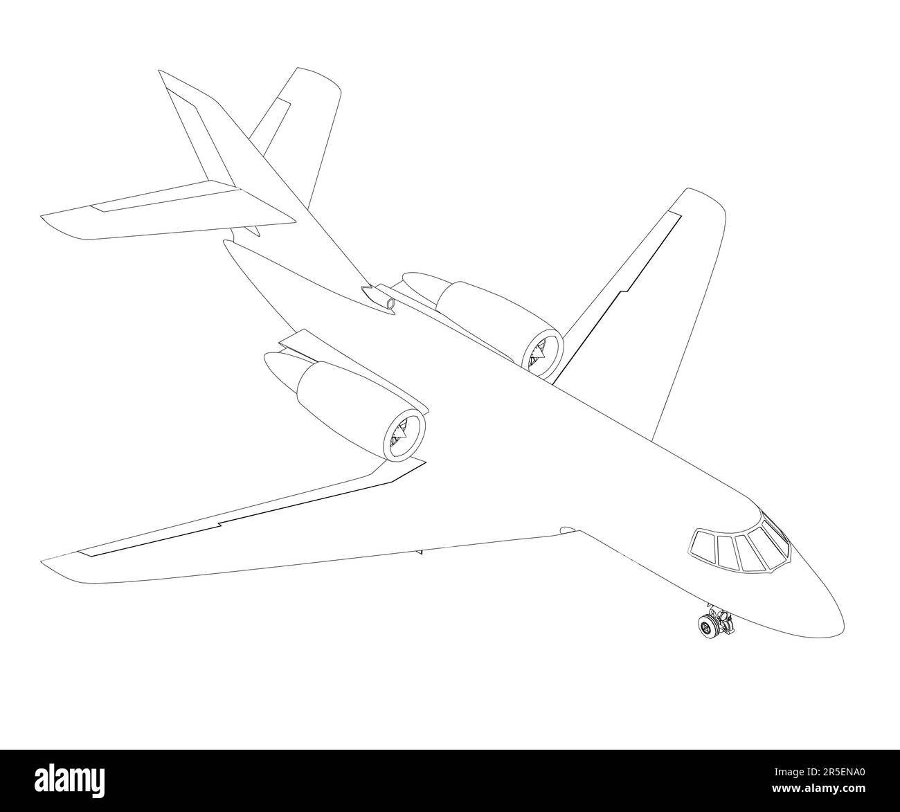 Outline of a passenger plane from black lines isolated on a white ...