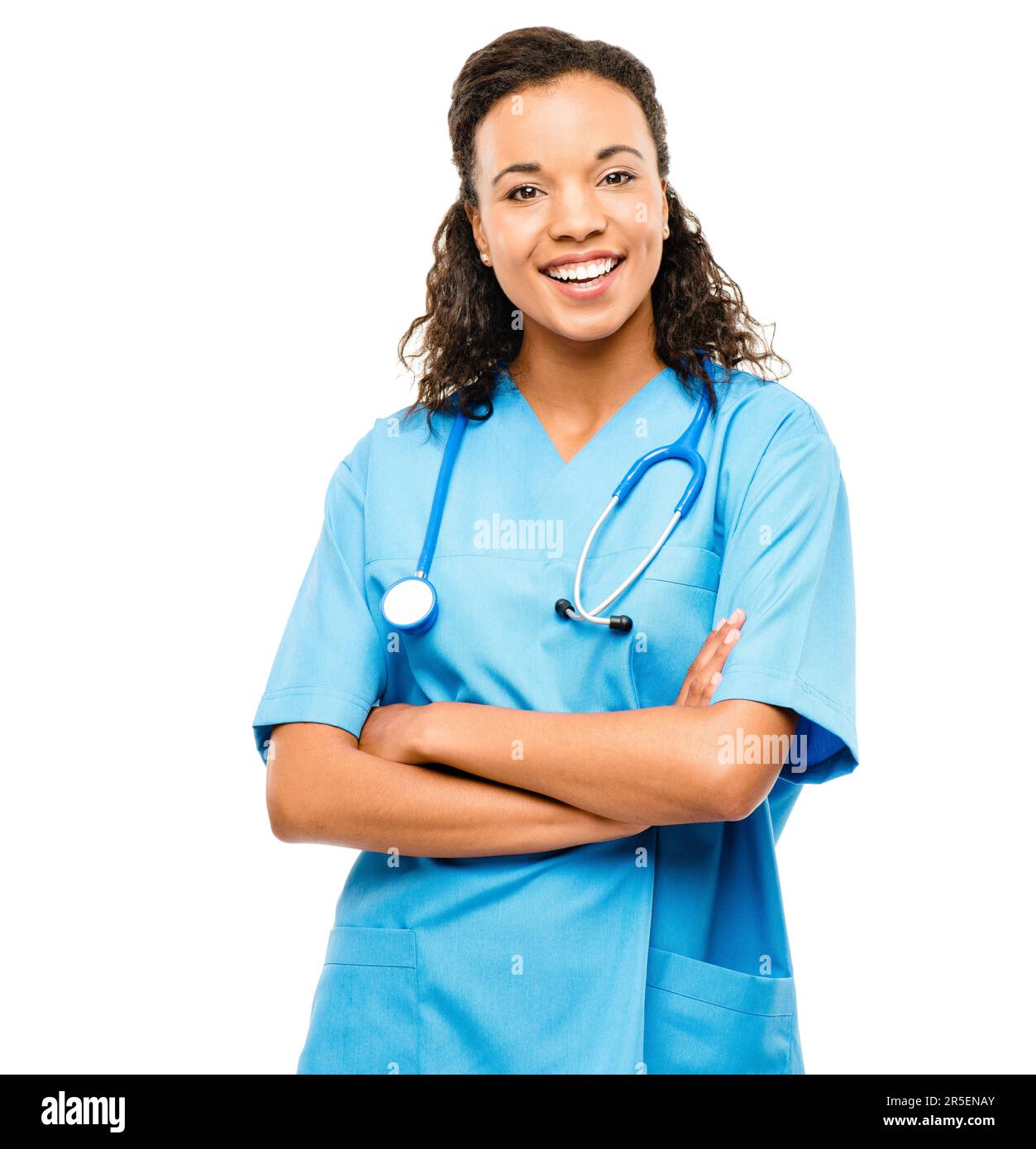 Healthcare, portrait of woman nurse and smile against a white ...