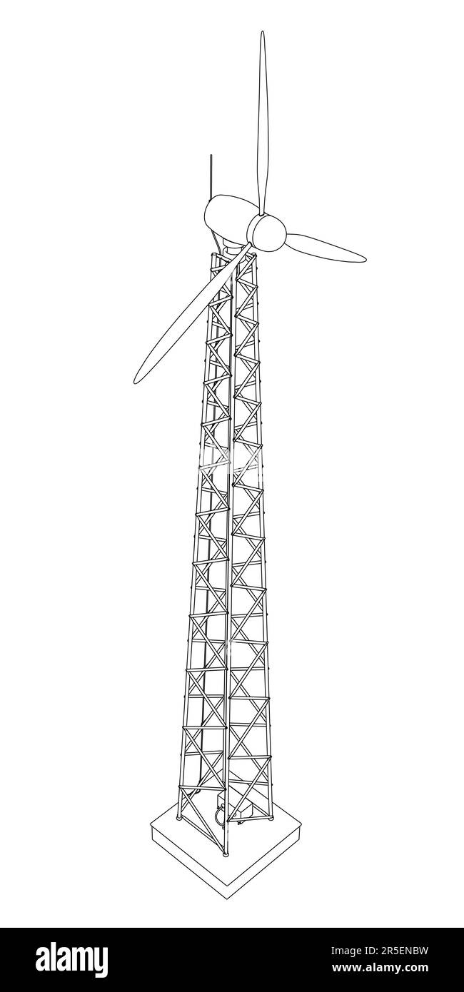 Outline of a wind tower from black lines isolated on a white background ...