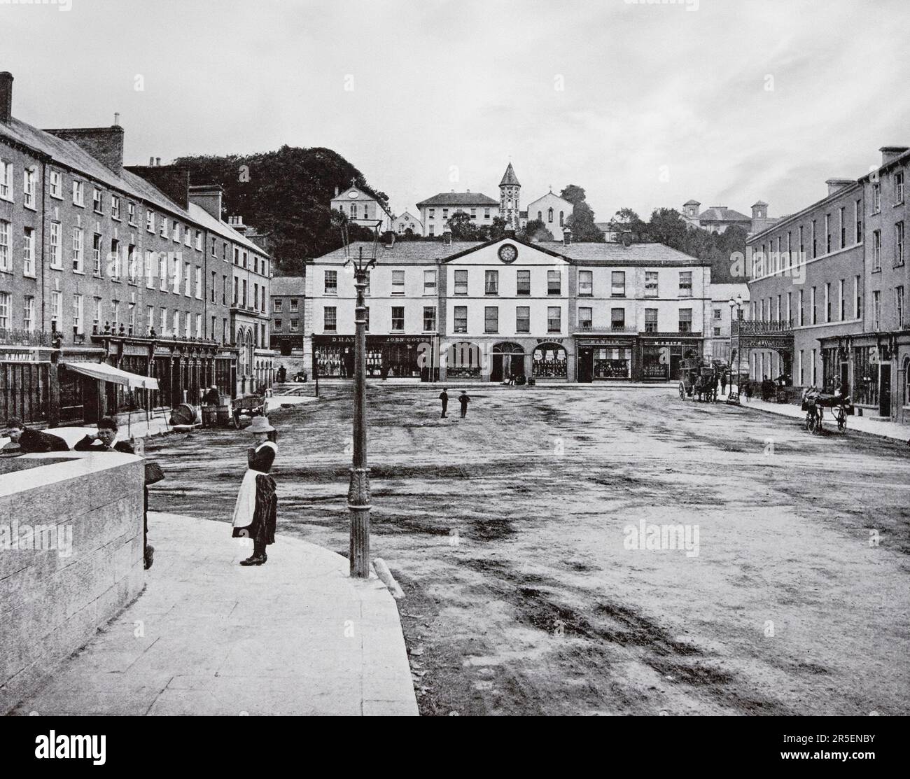 A late 19th century view of the Square in Fermoy, a town on the River ...