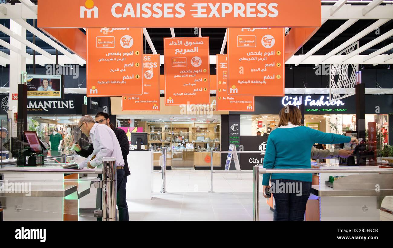 Self-checkout Use by Customers in a Moroccan Supermarket Stock Photo ...