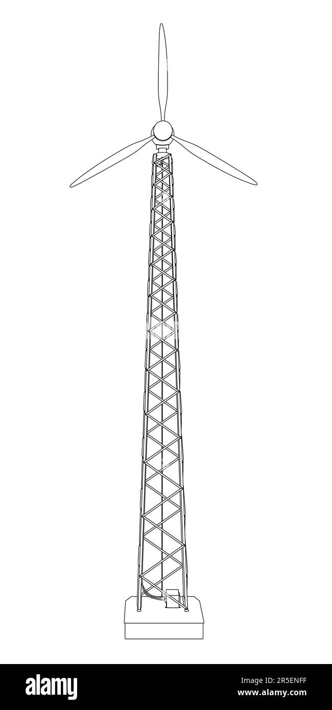 Outline of a wind tower from black lines isolated on a white background ...