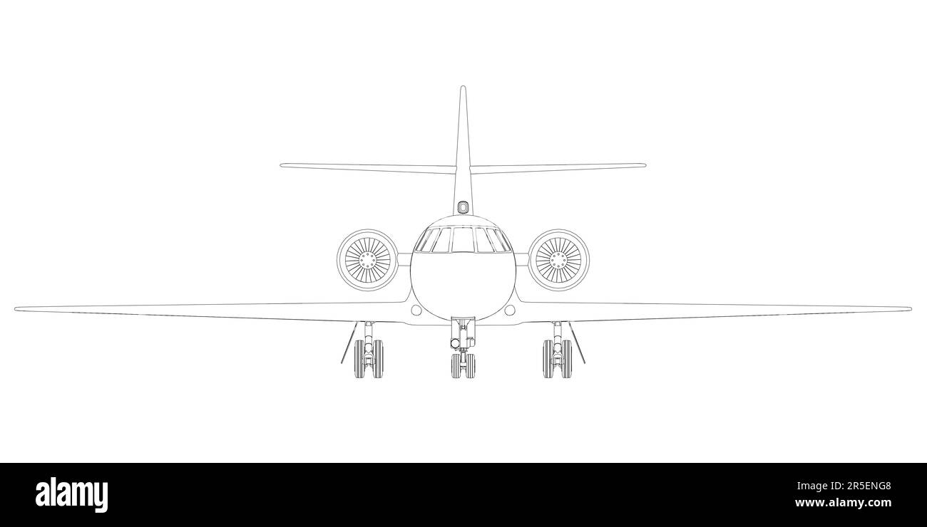 Outline of a passenger plane from black lines isolated on a white ...