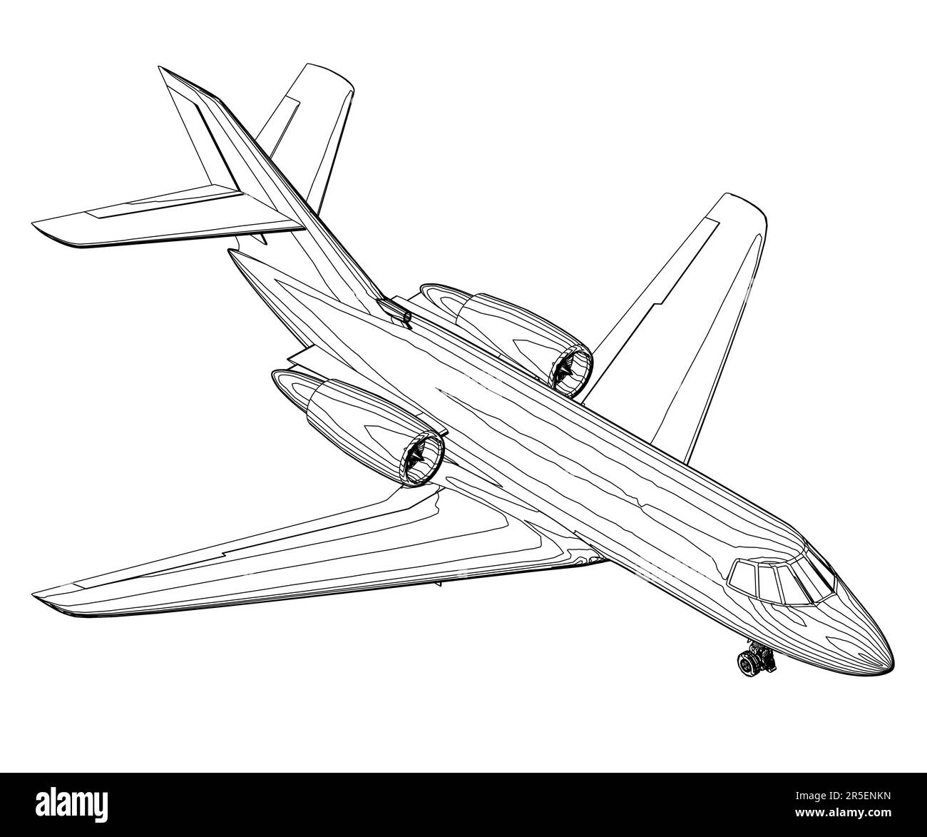 Outline of a passenger plane from black lines isolated on a white background. Isometric view. 3D ...