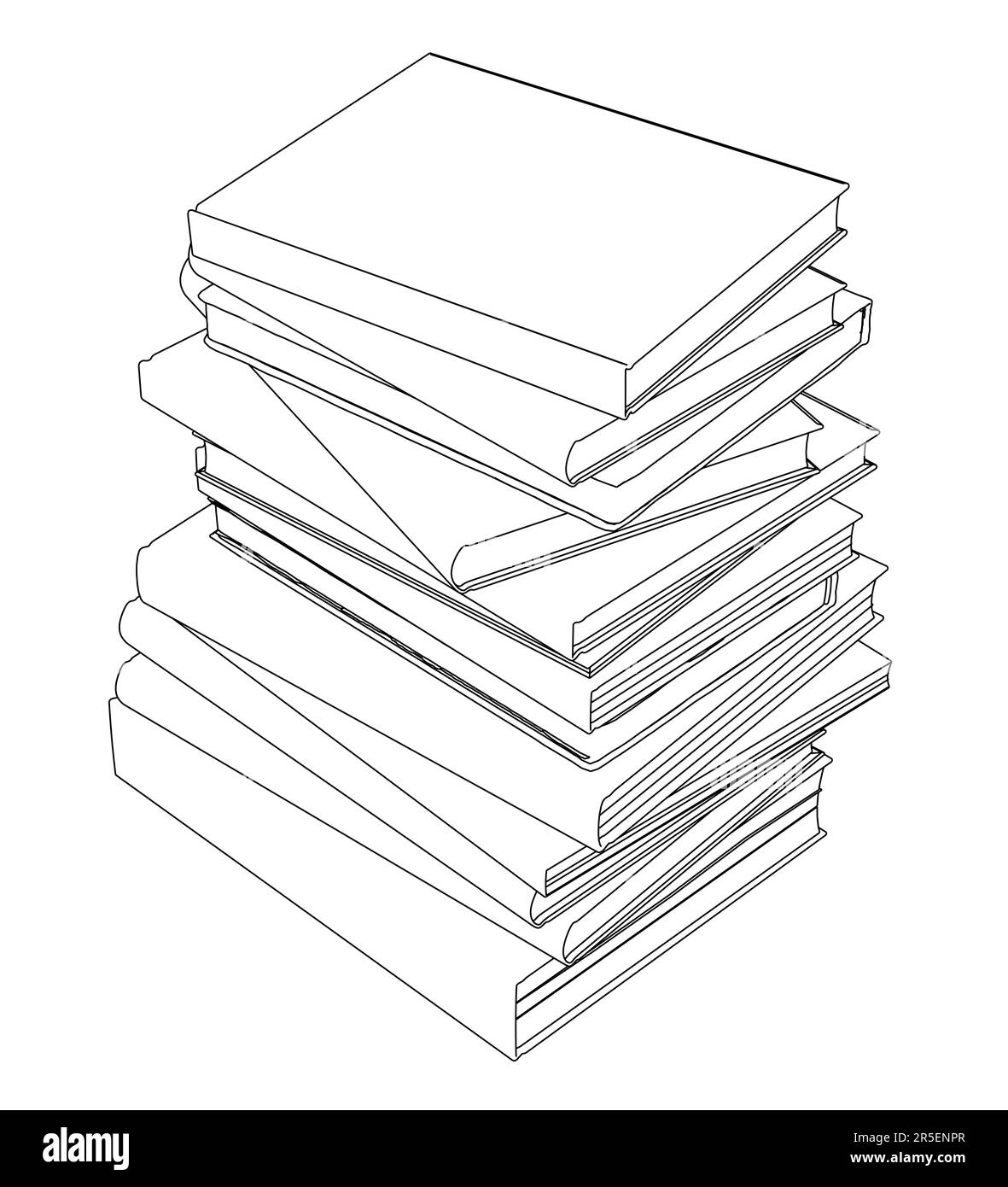 Contour of stack books from black lines isolated on white background. Isometric view. 3D. Vector ...