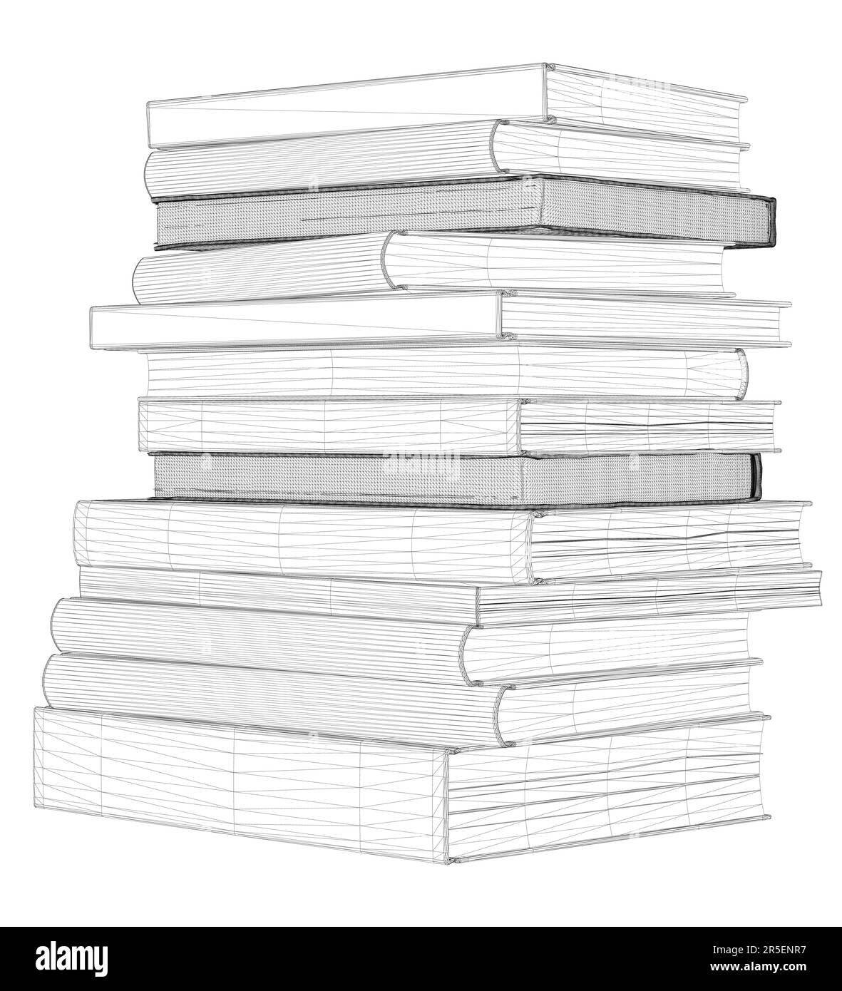 Wireframe of stack books from black lines isolated on white background. Front view. 3D. Vector ...