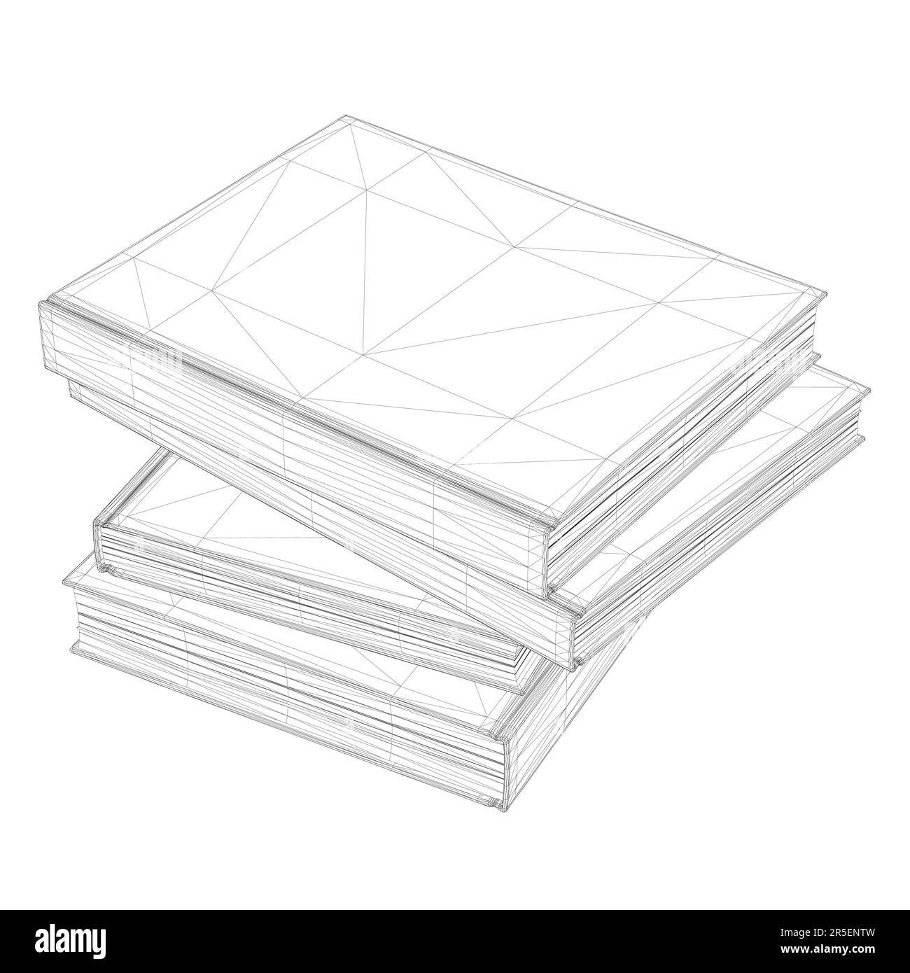 Wireframe of stack of four books from black lines isolated on white ...