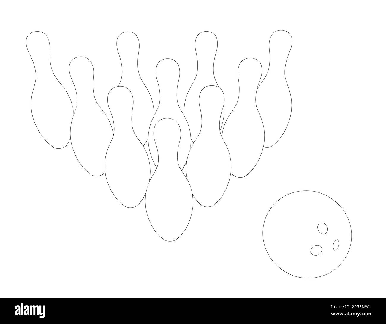 Outline of skittles and bowling ball from black lines isolated on white ...