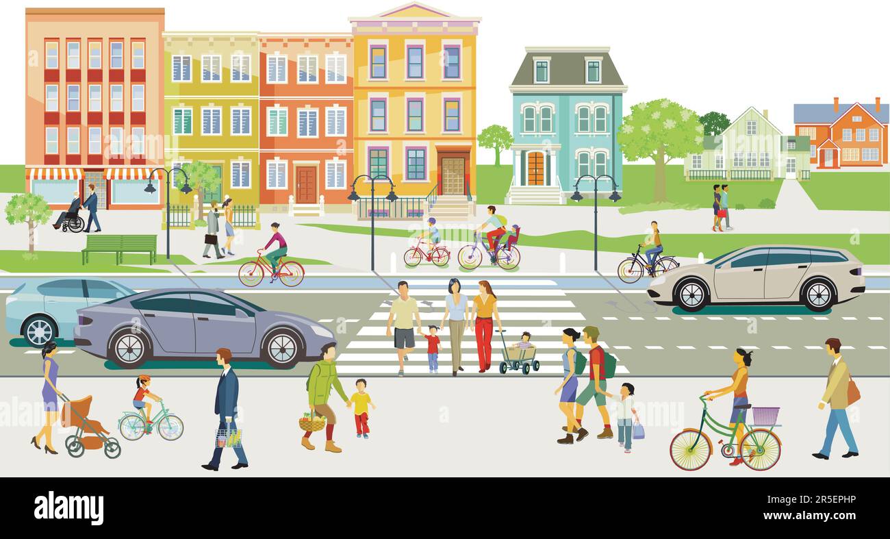 Road traffic with pedestrians, cyclists and road traffic Stock Vector ...