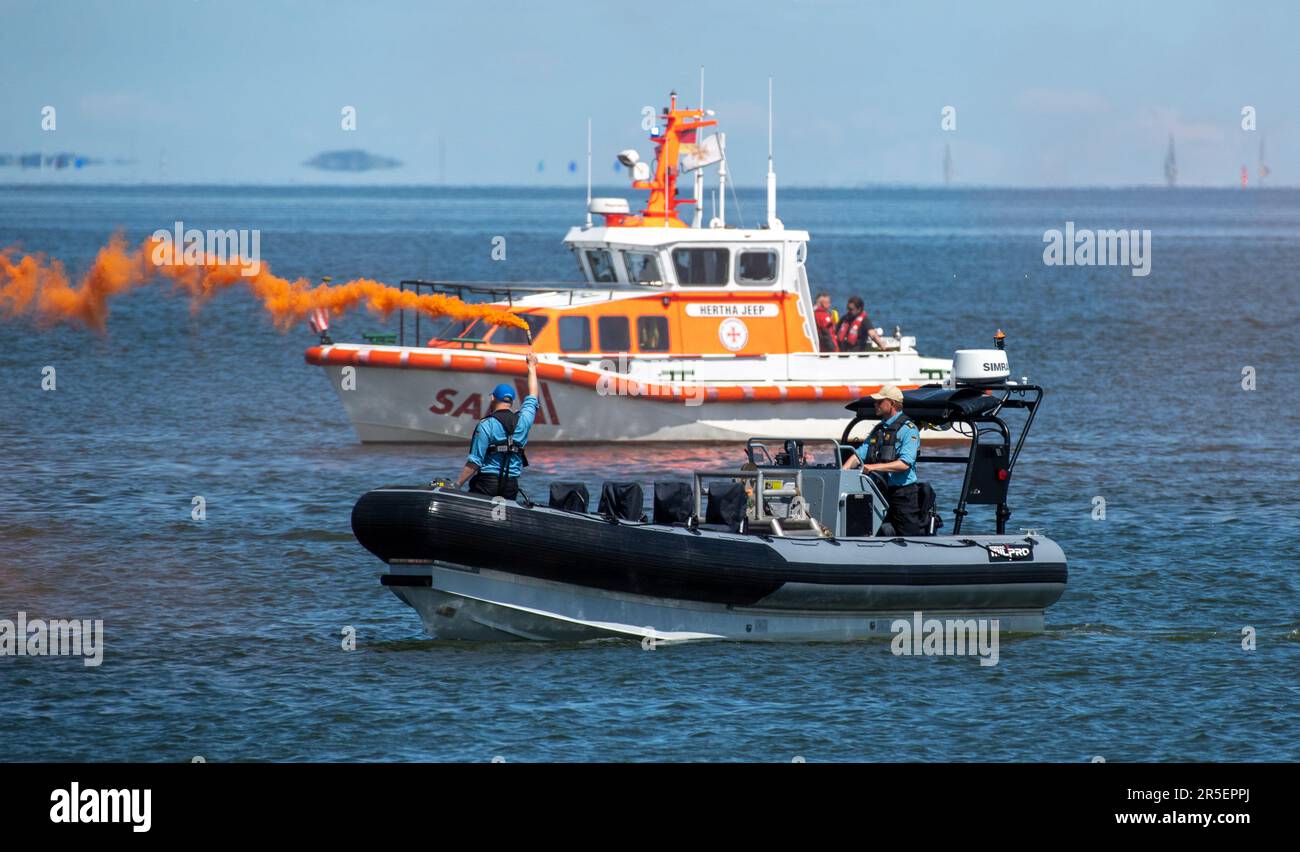 Stralsund, Germany. 03rd June, 2023. An inflatable boat from the Parow ...