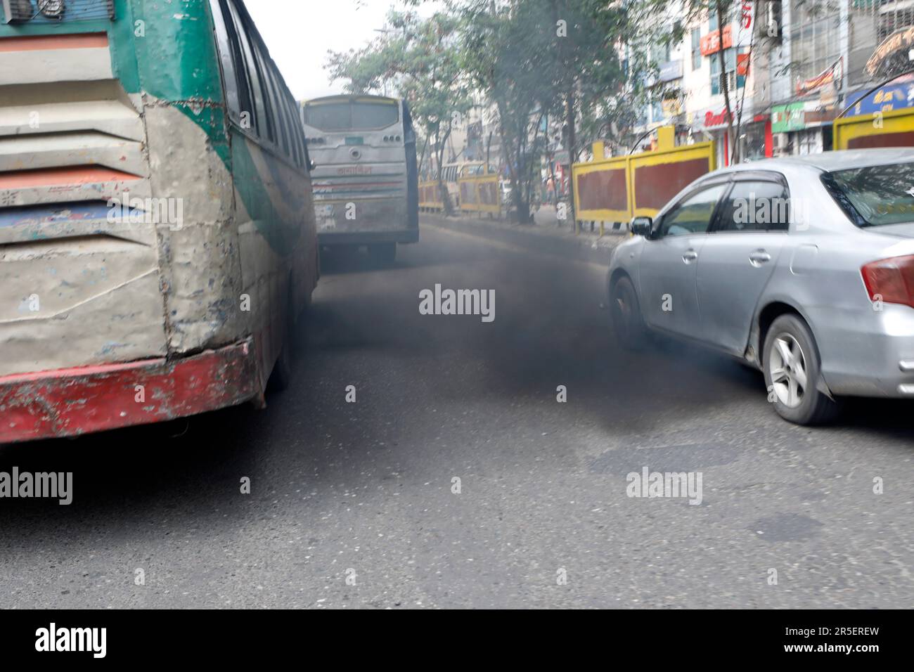 Dhaka, Bangladesh - June 03, 2023: Expired vehicles in Dhaka emit so ...