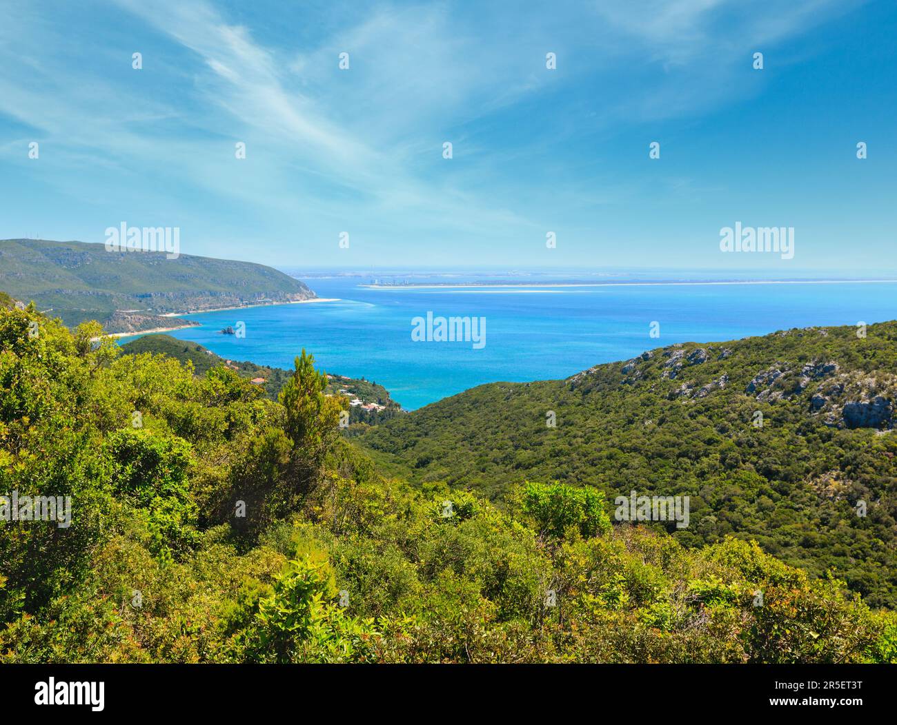Summer sea coast landscape. View from Nature Park of Arrabida in ...