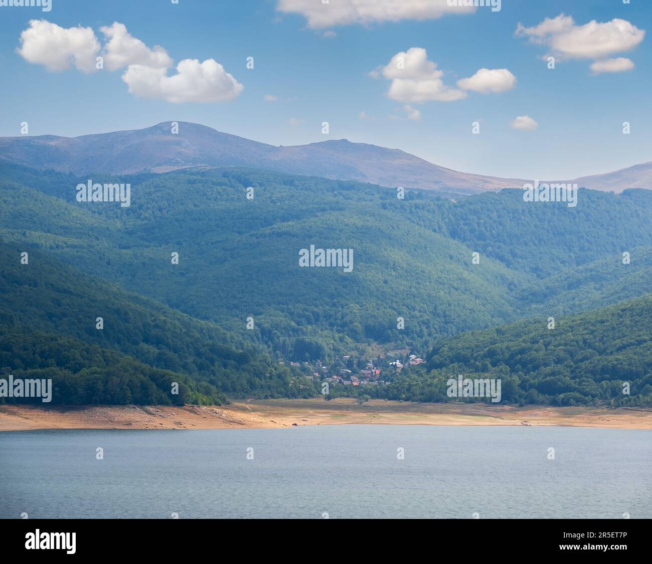 Mavrovo Lake summer countryside landscape with mountains background ...