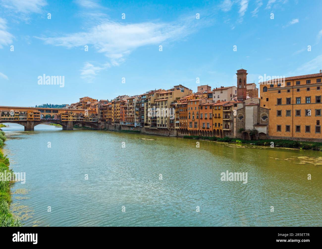 Medieval stone closed-spandrel segmental arch bridge Ponte Vecchio over ...