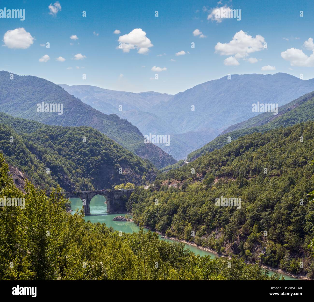Ura e Ulzes bridge on one of most beautiful roads in Albania along the ...