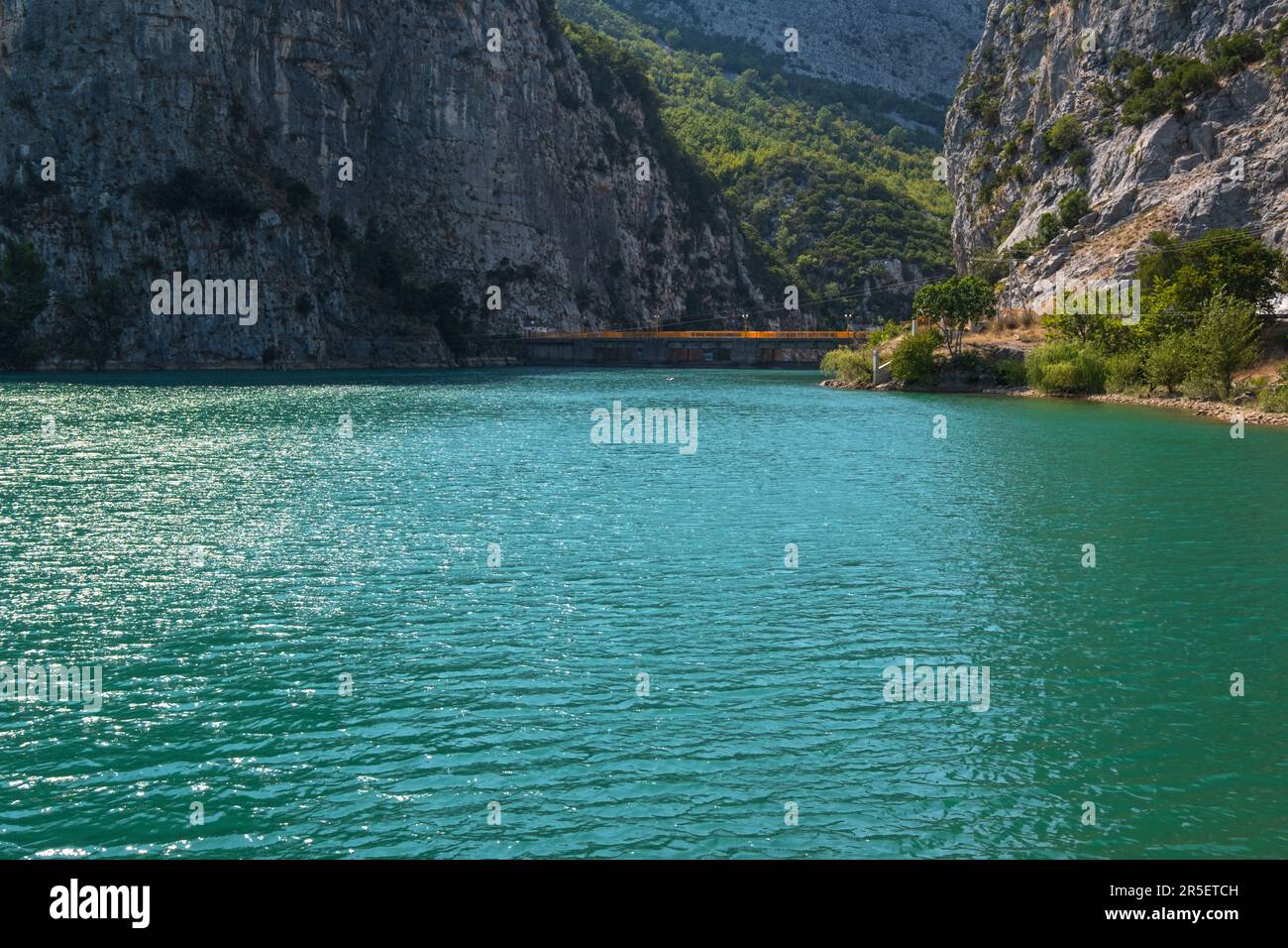 View from Shkopet Lake - reservoir shore. Lake Ulza Nature Park, Diber ...