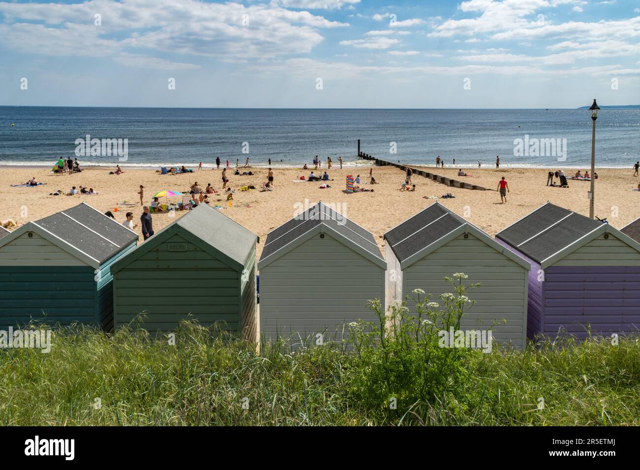 Southbourne, UK - May 21st 2023: Beach huts in front of the sandy ...