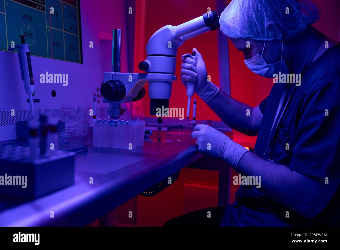 Biolaboratory scientist is conducting enzyme-linked immunosorbent assay ...