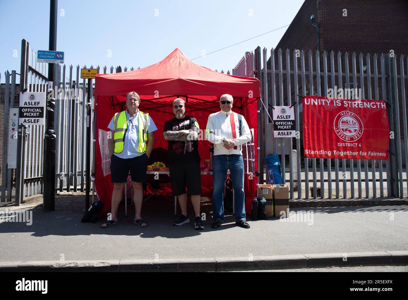 Sheffield UK, 3/June/2023 Official picket line of the ASLEF union Train ...