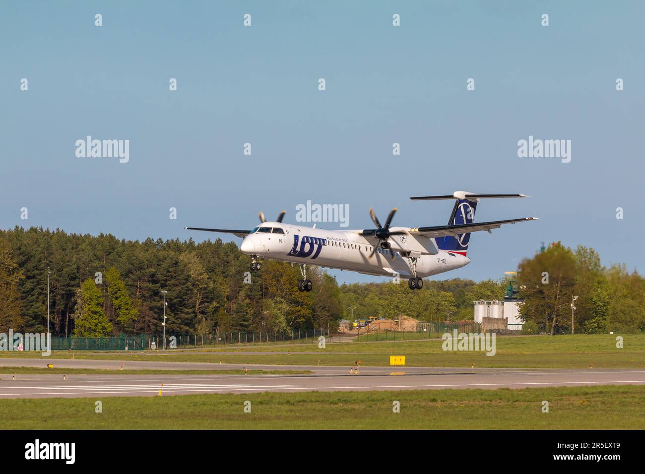 POLAND, GDANSK - 12 May, 2019: Aircraft line LOT landing at the airport ...