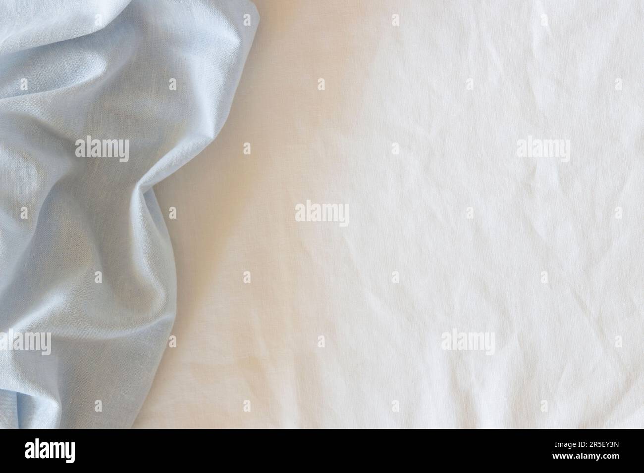 Abstract crumpled linen fabric texture background. Natural light blue ...