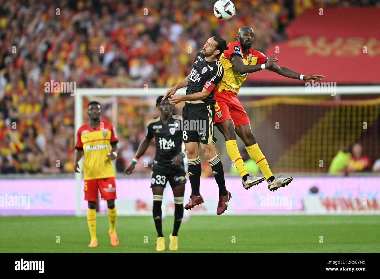 Vincent Marchetti (8) of Ajaccio and Seko Fofana (8) of RC Lens ...