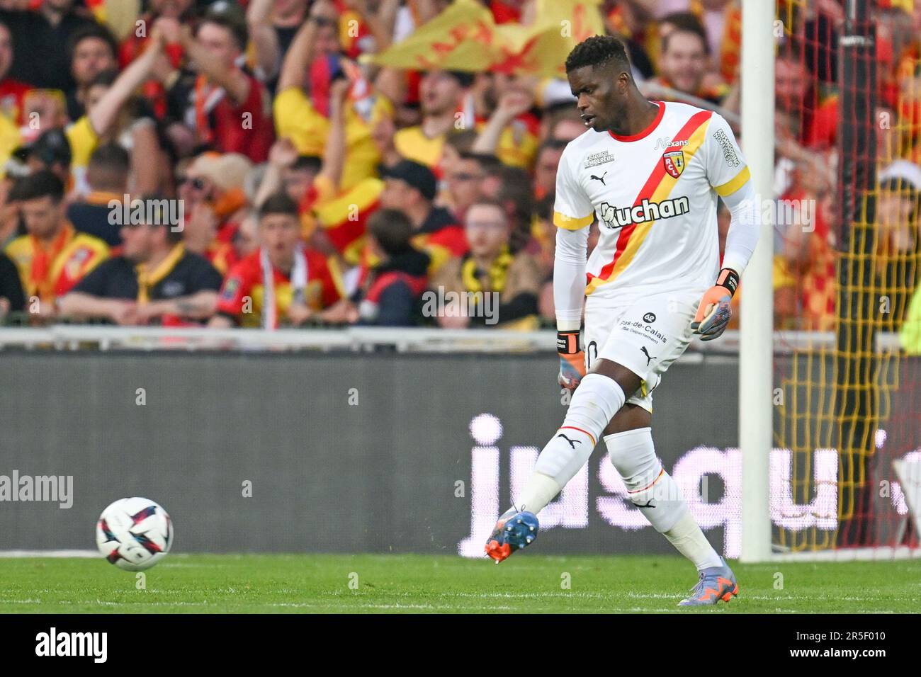 Lens, France. 27th May, 2023. goalkeeper Brice Samba (30) of RC Lens ...