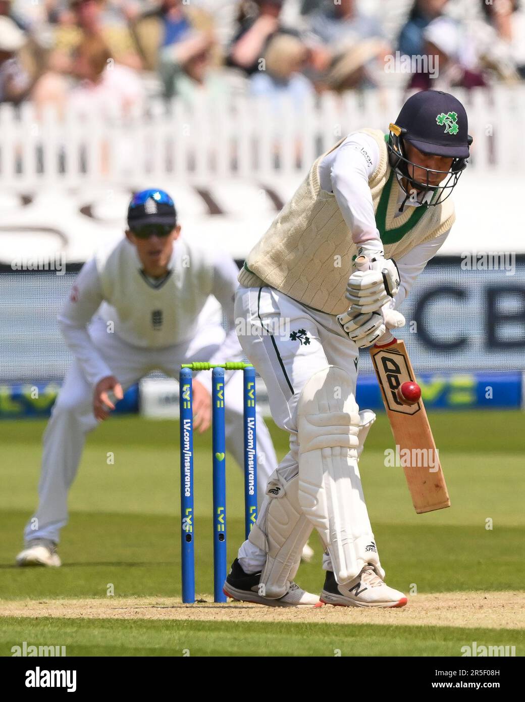 Andy McBrine of Ireland plays a defensive shot during the LV= Insurance ...