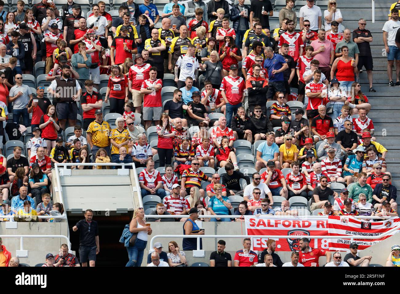 Salford Red Devils fans seen watching from the stands during the ...