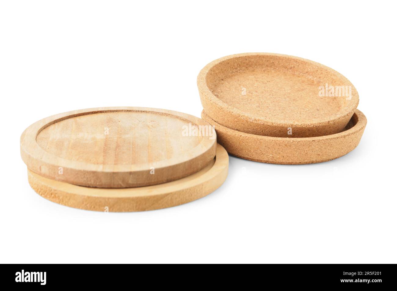 Wooden kitchen boards and cork plates on white background Stock Photo ...