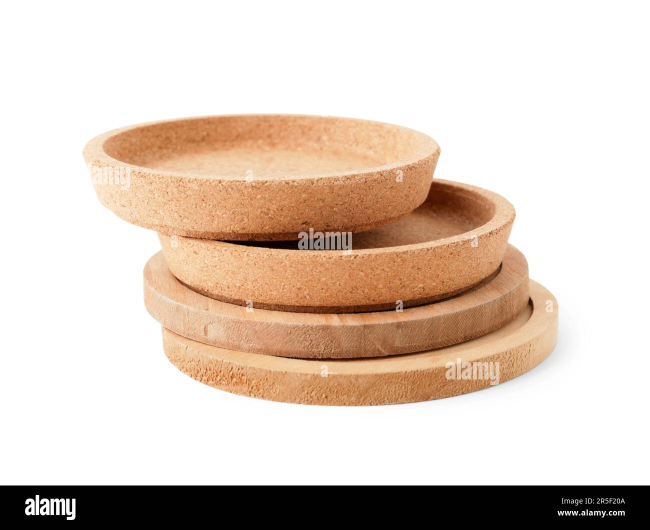 Wooden kitchen boards and cork plates on white background Stock Photo ...