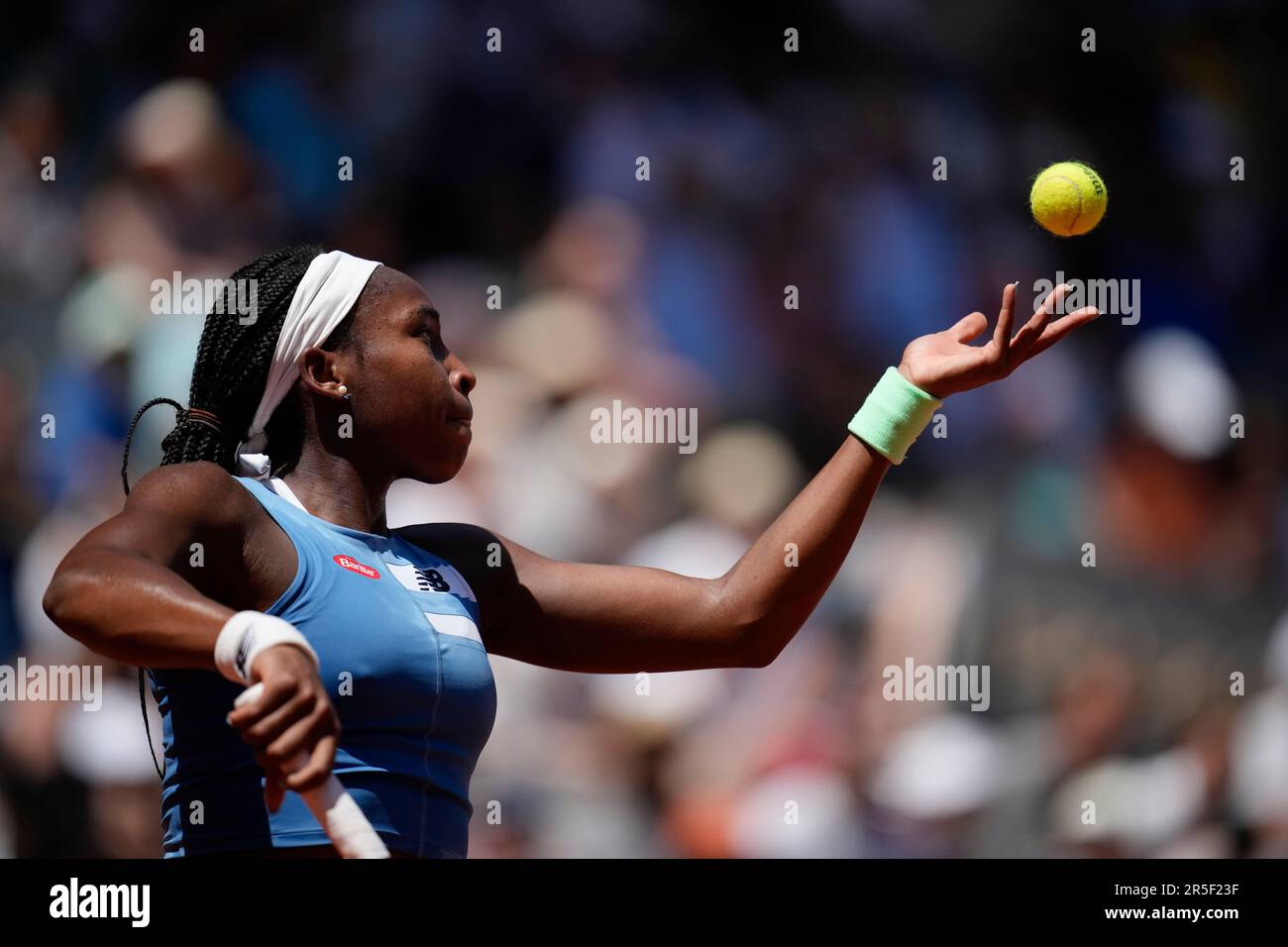 Coco Gauff of the U.S. serves against Russia's Mirra Andreeva during their third round match of ...