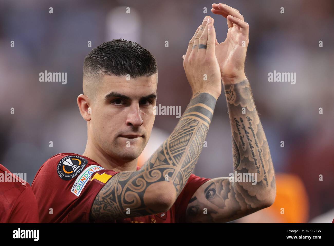 Budapest, Hungary, 31st May 2023. Gianluca Mancini of AS Roma applauds ...