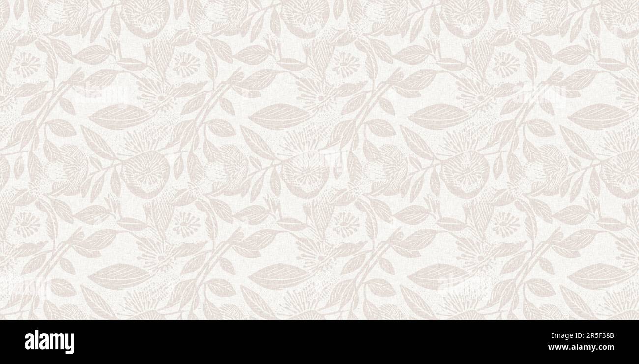Subtle rustic elegance wedding floral block print linen seamless border ...