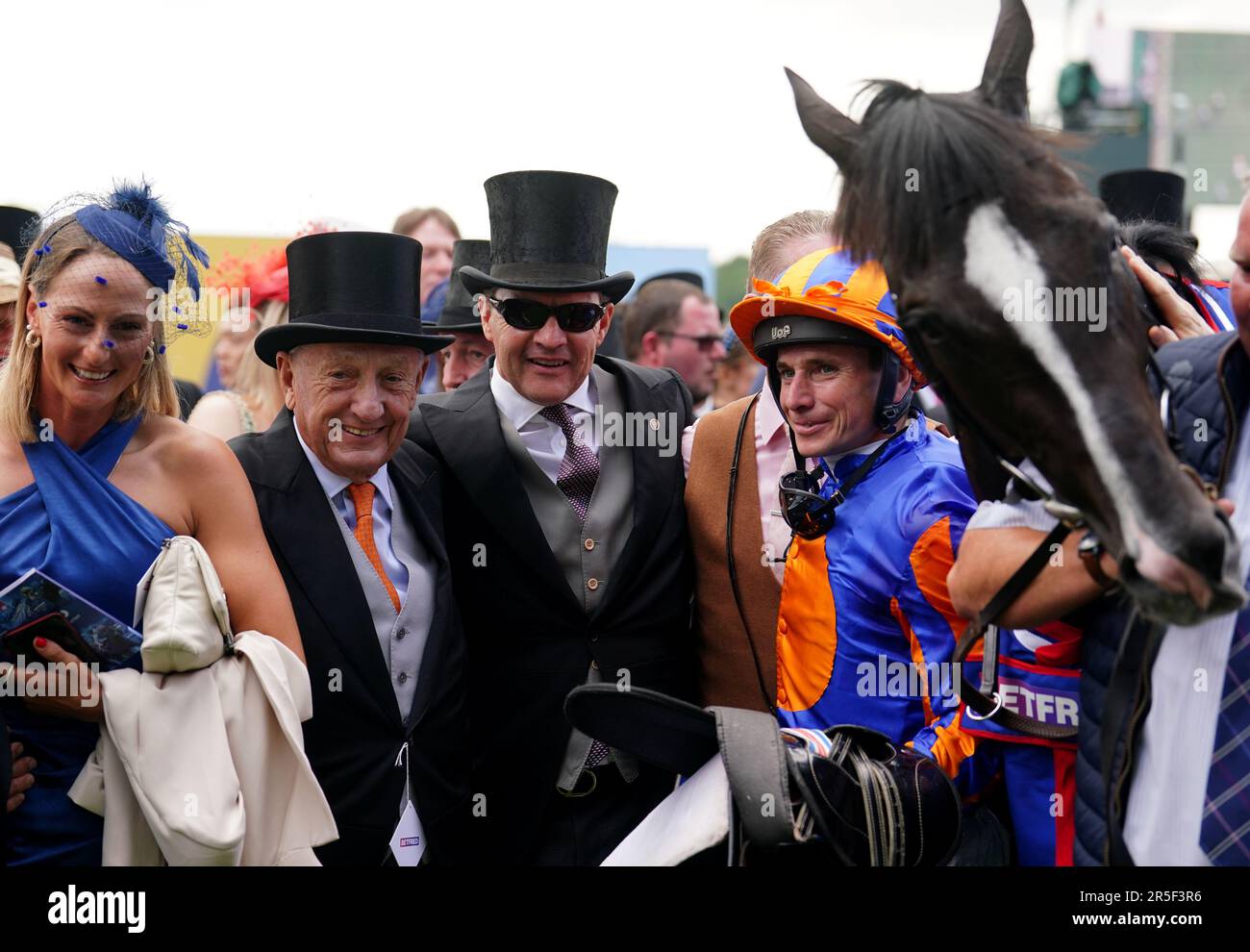 Trainer Aidan O'Brien (centre) and Ryan Moore (right) celebrates ...
