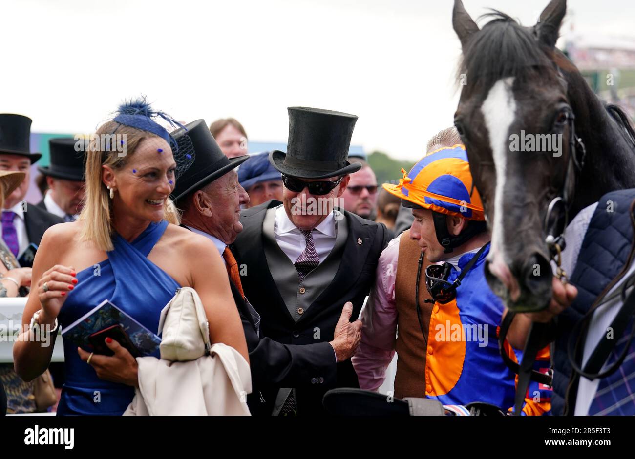 Trainer Aidan O'Brien (centre) and Ryan Moore (right) celebrates ...
