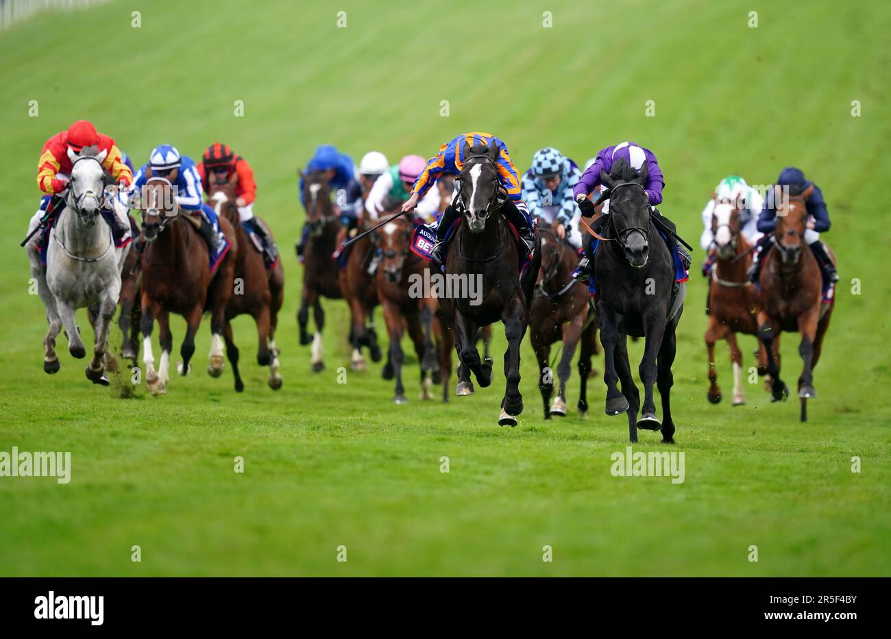 Auguste Rodin ridden by Ryan Moore (centre) wins The Betfred Derby ...