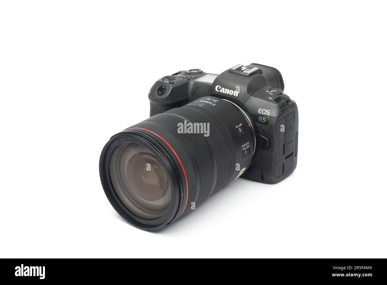 Milan, Italy - June 3, 2023: close up on Canon EOS R5 mirrorless camera ...