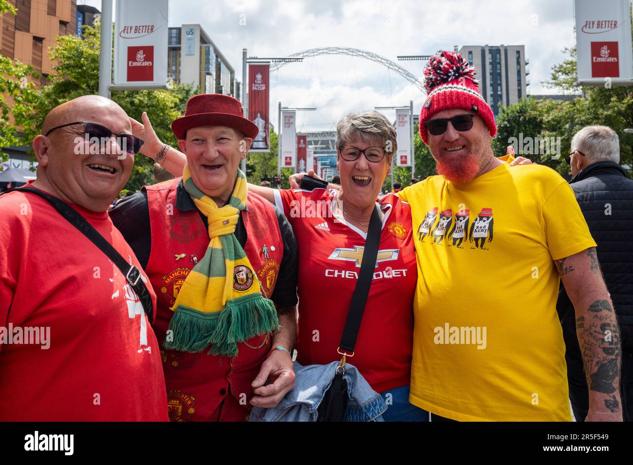 London, UK. 3 June 2023. Manchester United fans arrive for the FA Cup ...