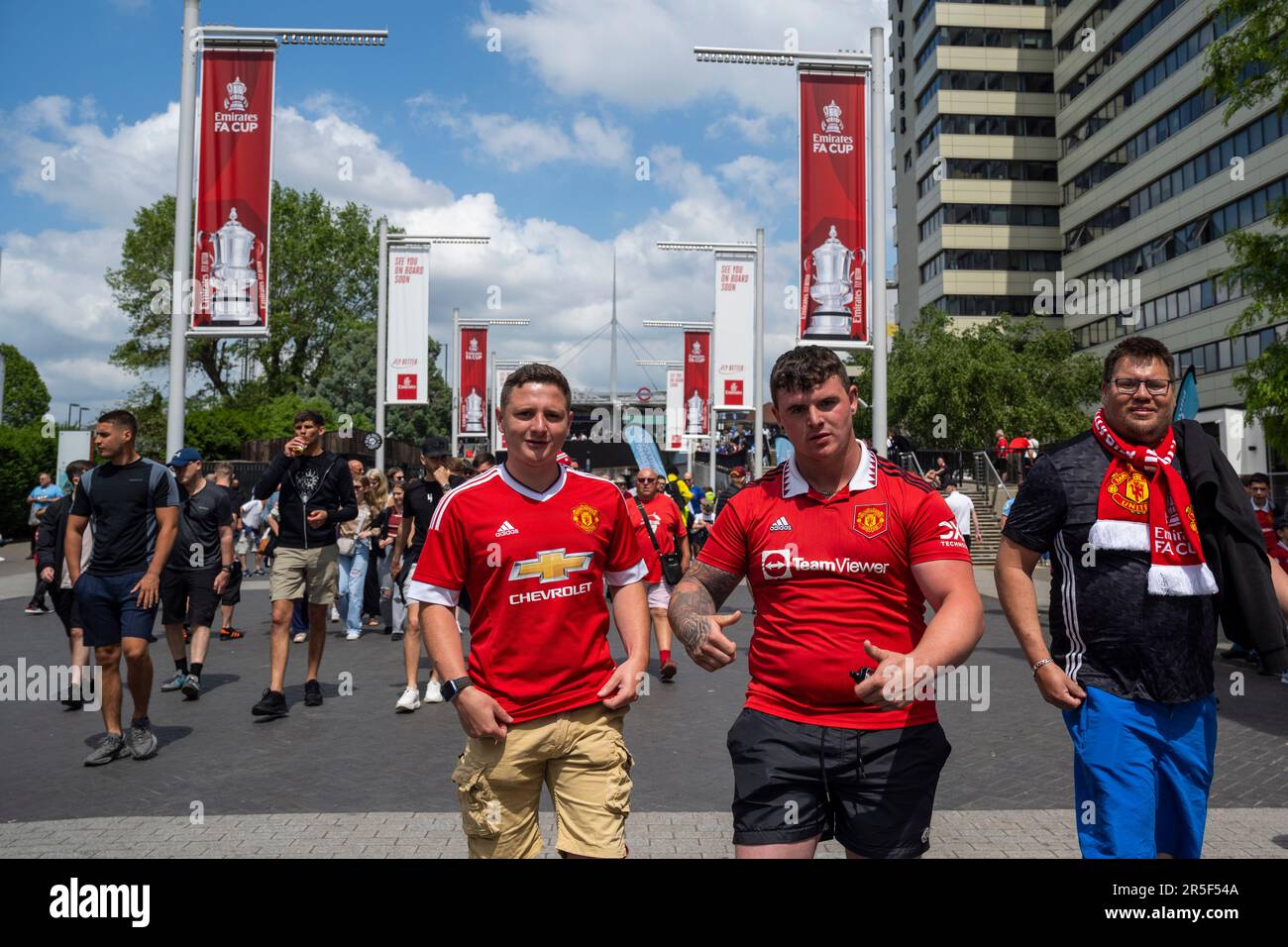 London, UK. 3 June 2023. Manchester United fans arrive for the FA Cup ...