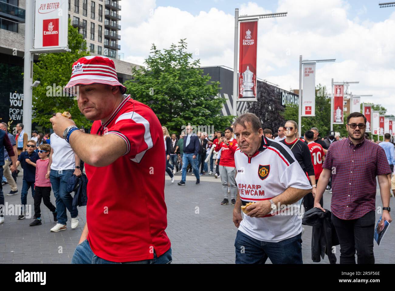 London, UK. 3 June 2023. Manchester United fans arrive for the FA Cup ...
